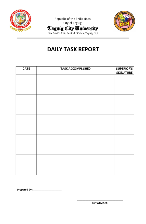 (DOC) Republic of the Philippines City of Taguig DAILY TASK REPORT DATE ...