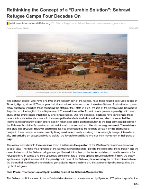 (PDF) Rethinking the Concept of a " Durable Solution " : Sahrawi ...