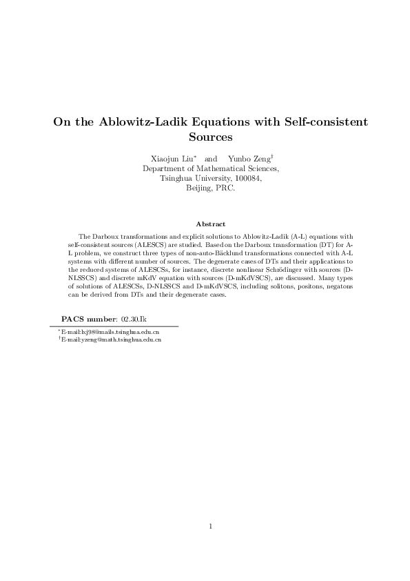 (PDF) On the Ablowitz-Ladik Equations with Self-consistent Sources