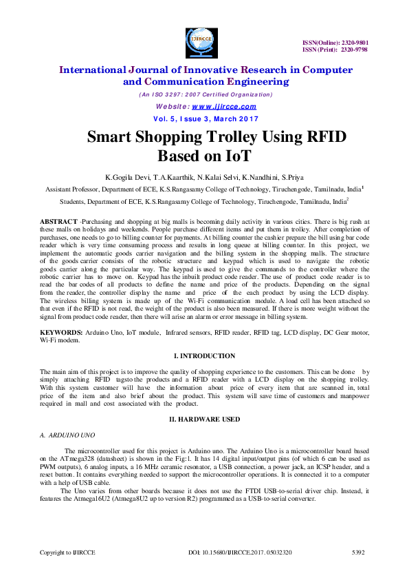 (PDF) Smart Shopping Trolley Using RFID Based on IoT