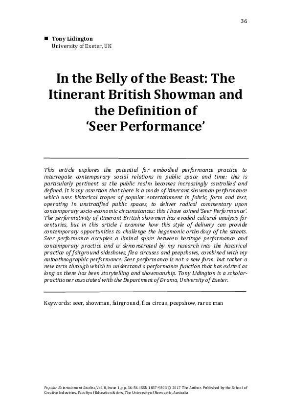 (PDF) In the Belly of the Beast: The Itinerant British Showman and the ...