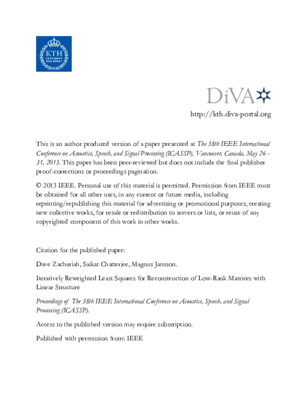 Pdf Iteratively Reweighted Least Squares For Reconstruction Of Low