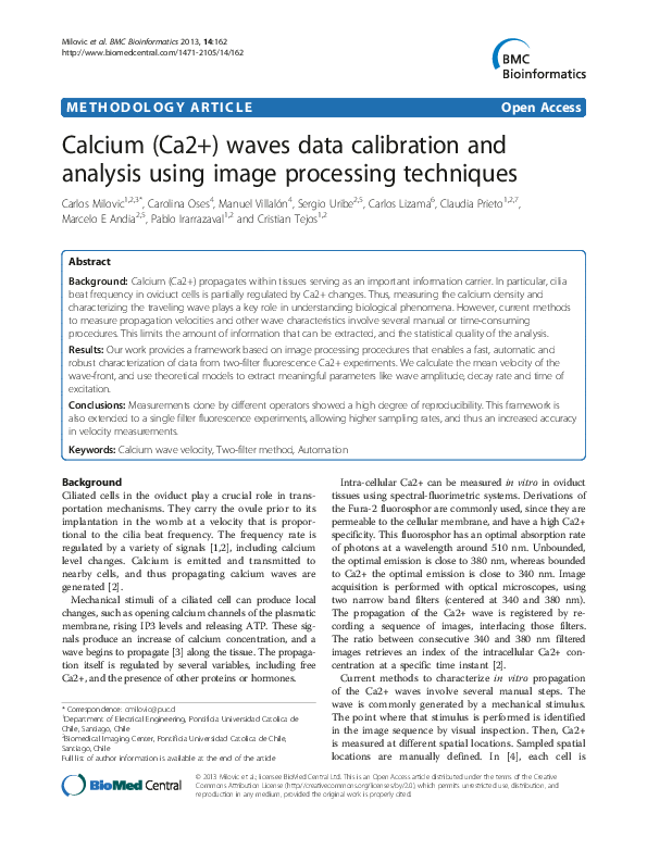(PDF) Calcium (Ca2+) waves data calibration and analysis using image processing techniques