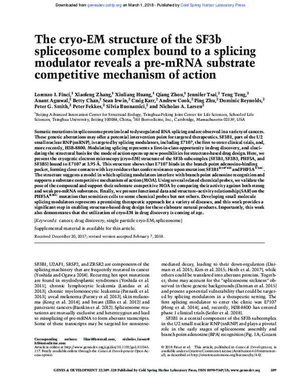 (PDF) The cryo-EM structure of the SF3b spliceosome complex bound to a ...