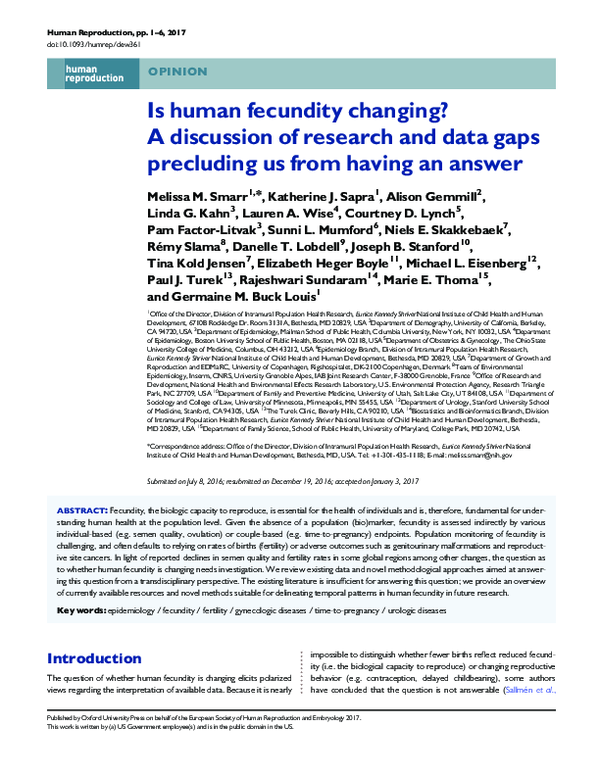 (PDF) Is human fecundity changing? A discussion of research and data ...
