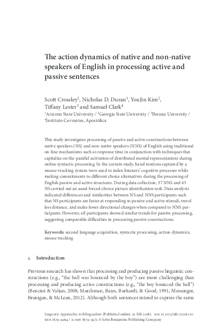 (PDF) The action dynamics of native and non-native speakers of English in processing active and ...