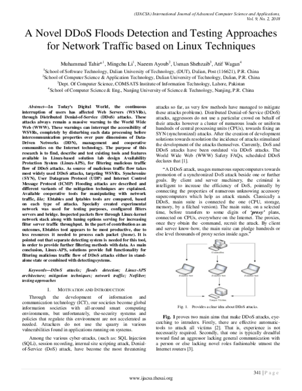 Pdf A Novel Ddos Floods Detection And Testing Approaches For Network Traffic Based On Linux