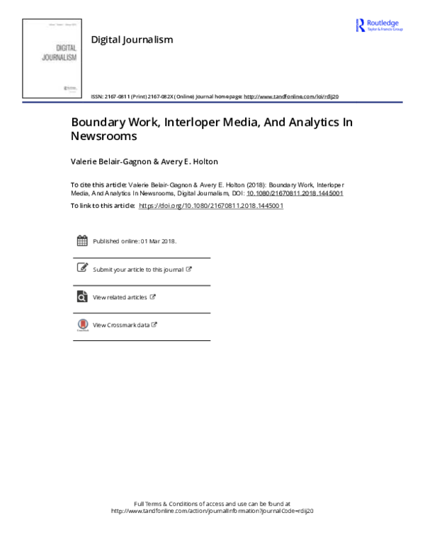 (PDF) Boundary Work, Interloper Media, And Analytics In Newsrooms: An ...
