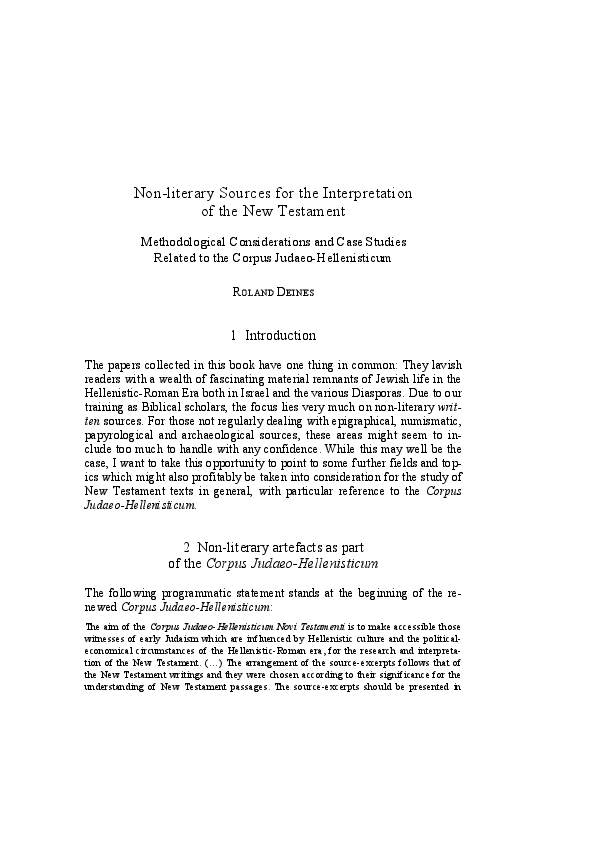 (PDF) Non-literary Sources for the Interpretation of the New Testament ...