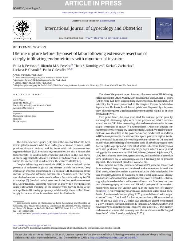 (PDF) Uterine rupture before the onset of labor following extensive ...