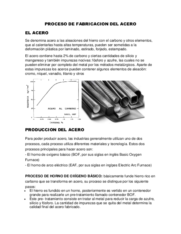 (DOC) PROCESO DE FABRICACION DEL ACERO EL ACERO
