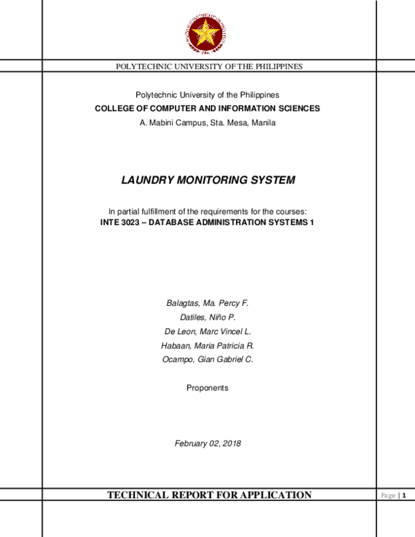 (DOC) LAUNDRY MONITORING SYSTEM In partial fulfillment of the ...