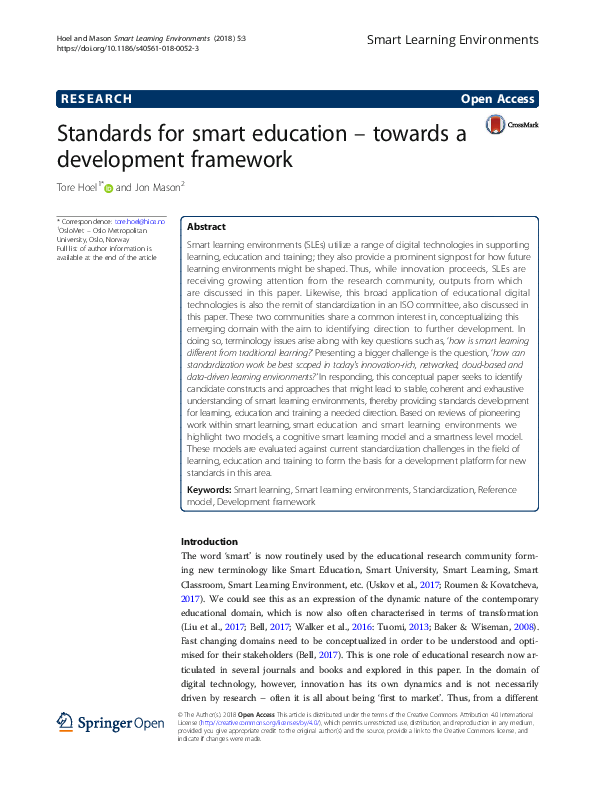 (PDF) Standards for smart education – towards a development framework