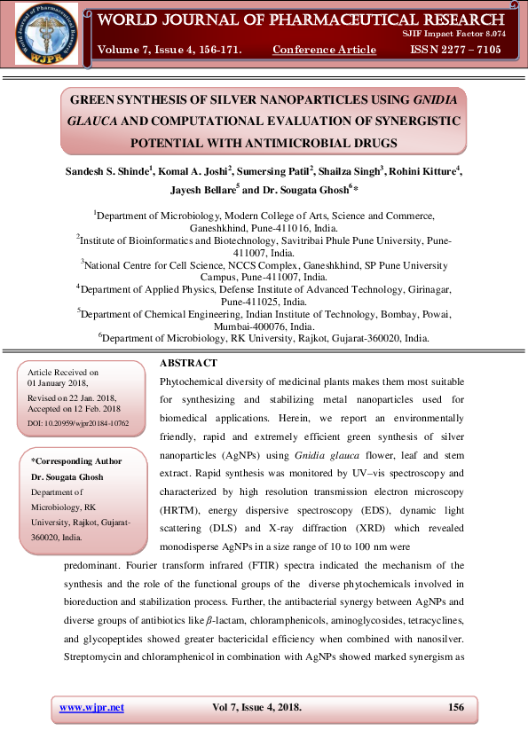 (PDF) GREEN SYNTHESIS OF SILVER NANOPARTICLES USING GNIDIA GLAUCA AND COMPUTATIONAL EVALUATION ...