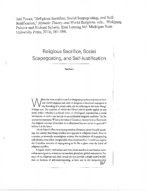 (PDF) Religious Sacrifice, Social Scapegoating, and Self-Justification