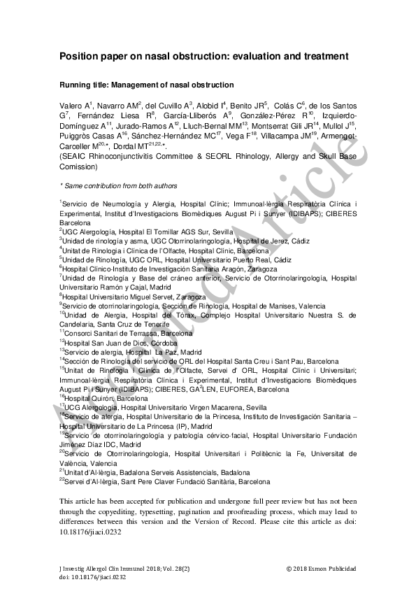 (PDF) Position paper on nasal obstruction: evaluation and treatment