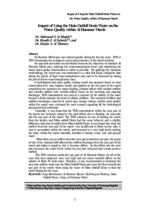 (PDF) Impact of Using the Main Outfall Drain Water on the Water Quality ...