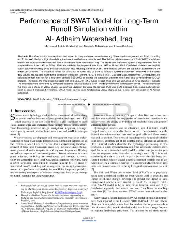 Pdf Performance Of Swat Model For Long Term Runoff Simulation Within