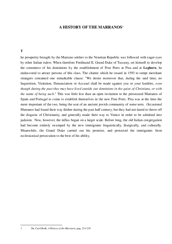 (DOC) 2.4 Cecil Roth: A HISTORY OF THE MARRANOS