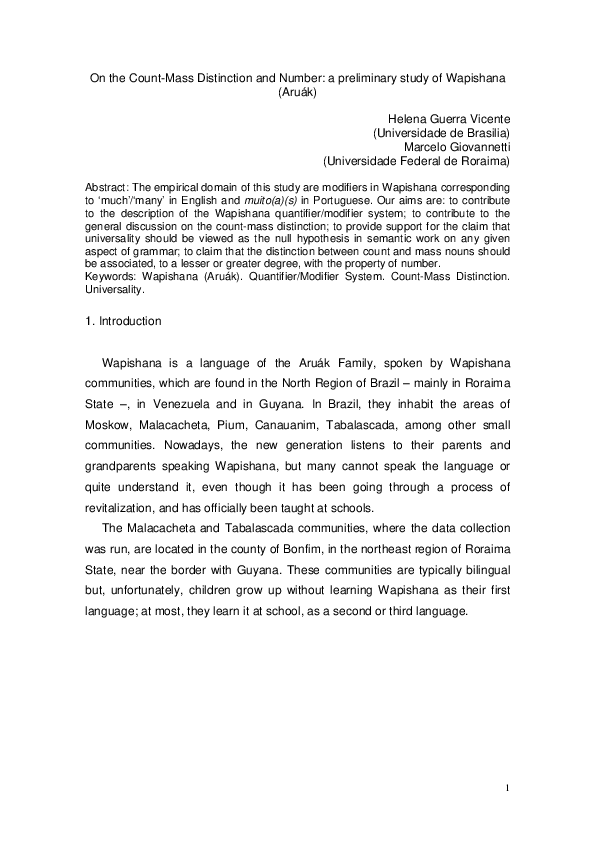(PDF) On the Count Mass Distinction and Number a preliminary study of ...