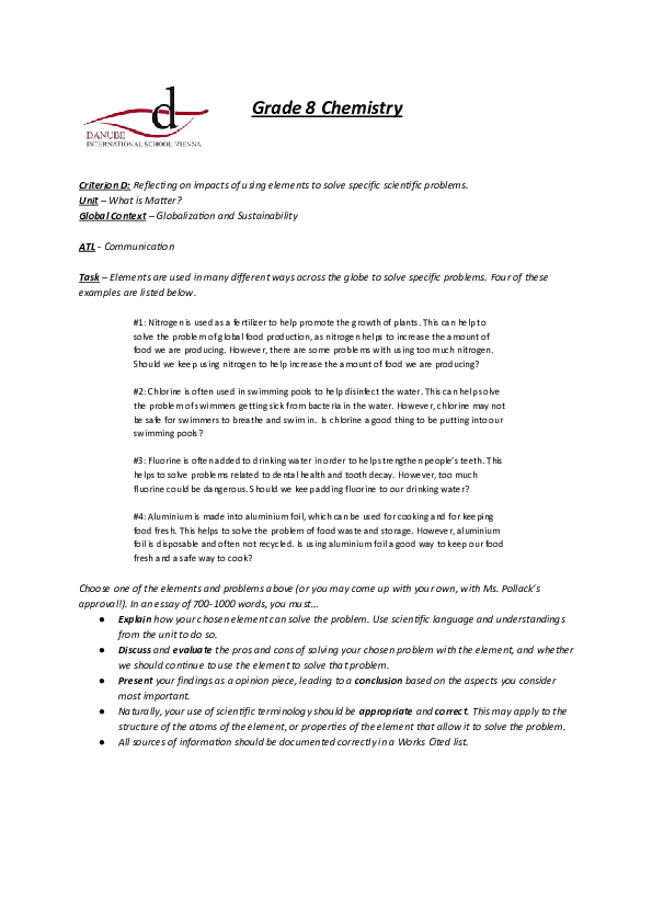 (DOC) Grade 8 Chemistry