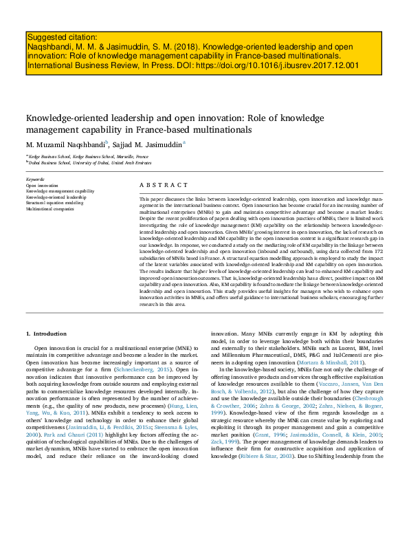 (PDF) Knowledge-oriented leadership and open innovation: Role of ...