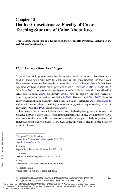 (PDF) Double Consciousness: Faculty of Color Teaching Students of Color ...