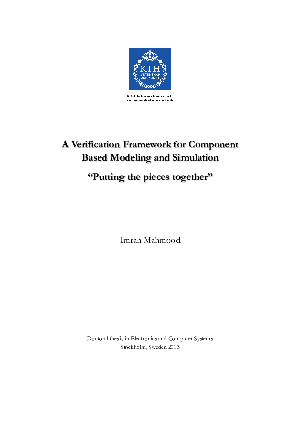 (PDF) A Verification Framework for Component Based Modeling and Simulation " Putting the pieces ...