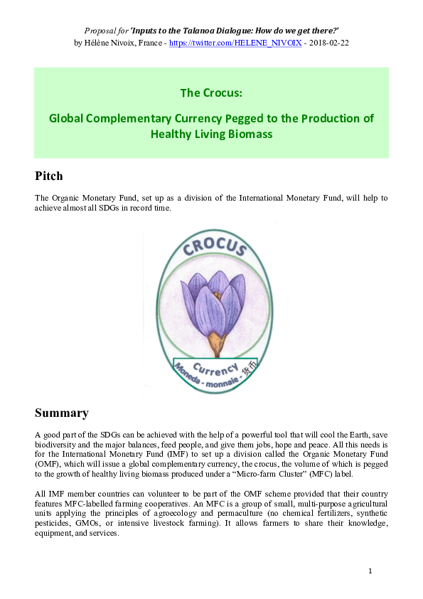(PDF) The Crocus: Global Complementary Currency Pegged to the ...