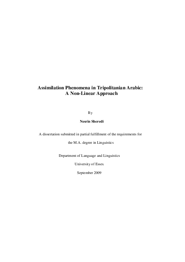 (PDF) Assimilation Phenomena in Tripolitanian Arabic: A Non-Linear Approach