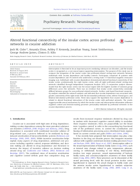 (PDF) Altered functional connectivity of the insular cortex across prefrontal networks in ...
