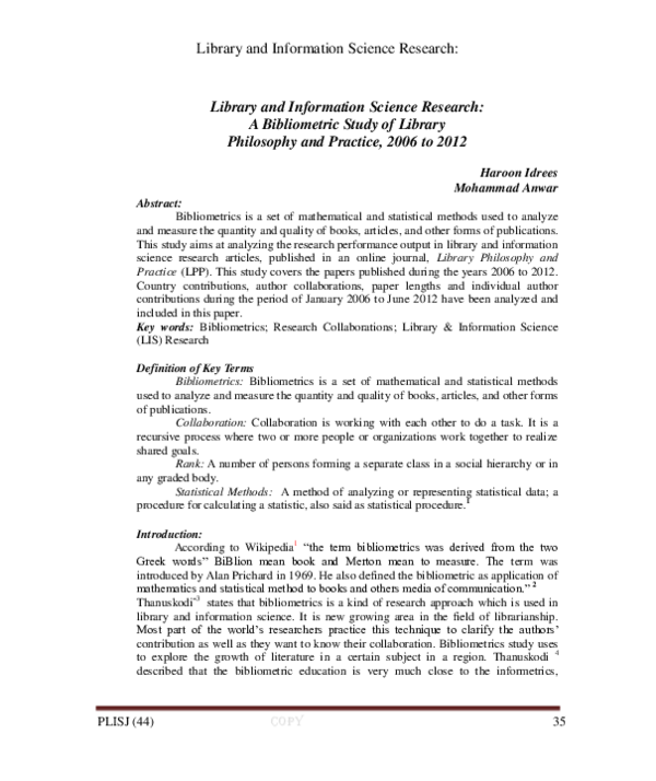 (PDF) Library and Information Science Research: A Bibliometric Study of ...