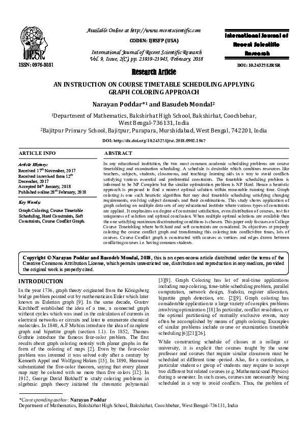 Pdf An Instruction On Course Timetable Scheduling Applying Graph