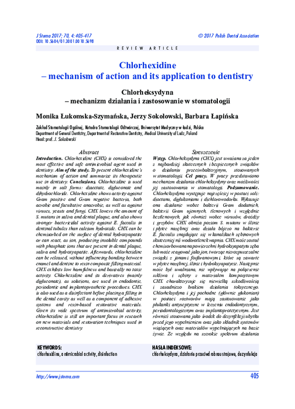 (PDF) Chlorhexidine – mechanism of action and its application to dentistry
