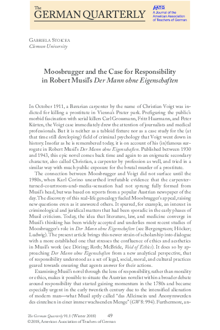 (PDF) Moosbrugger and the Case for Responsibility in Robert Musil’s ...