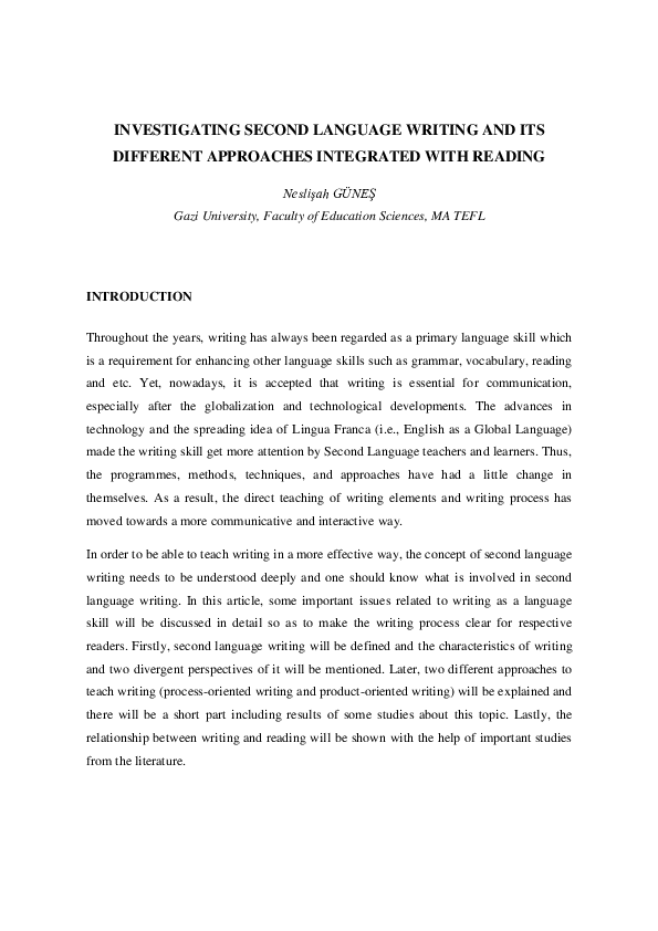 (PDF) INVESTIGATING SECOND LANGUAGE WRITING AND ITS DIFFERENT ...