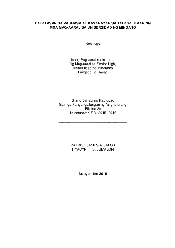 (DOC) KATATASAN SA PAGBASA AT KASANAYAN SA TALASALITAAN NG MGA MAG ...