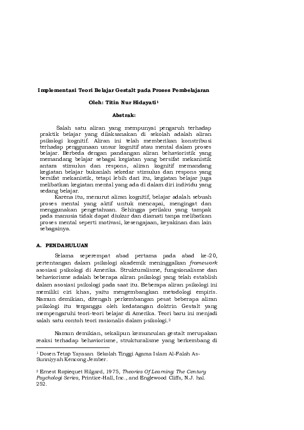 (PDF) Implementasi Teori Belajar Gestalt pada Proses Pembelajaran
