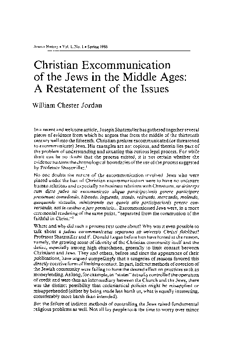 (PDF) William C. Jordan, “Christian Excommunication of Jews in the ...