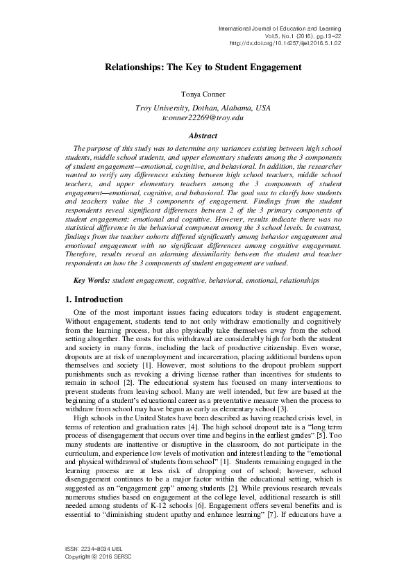 (PDF) Relationships: The Key to Student Engagement