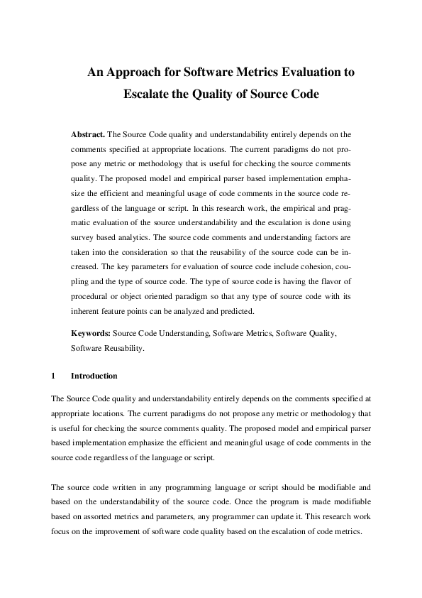(DOC) An Approach for Software Metrics Evaluation to Escalate the ...