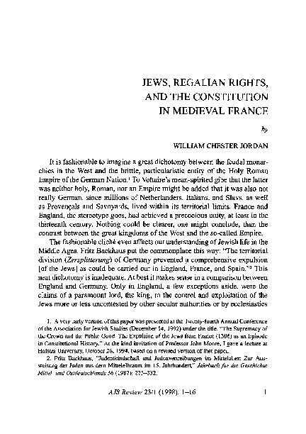 (PDF) William C. Jordan, “Jews, Regalian Rights, and the Constitution ...