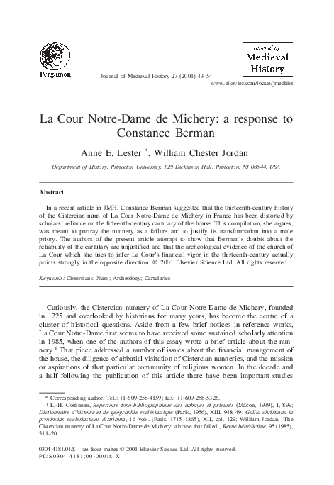 (PDF) Anne E. Lester and William Chester Jordan, “La Cour Notre-Dame de ...