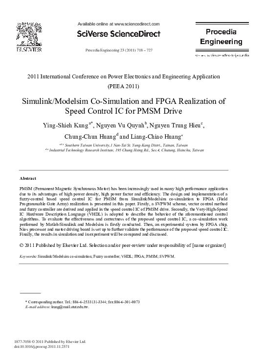 Pdf Simulinkmodelsim Co Simulation And Fpga Realization Of Speed