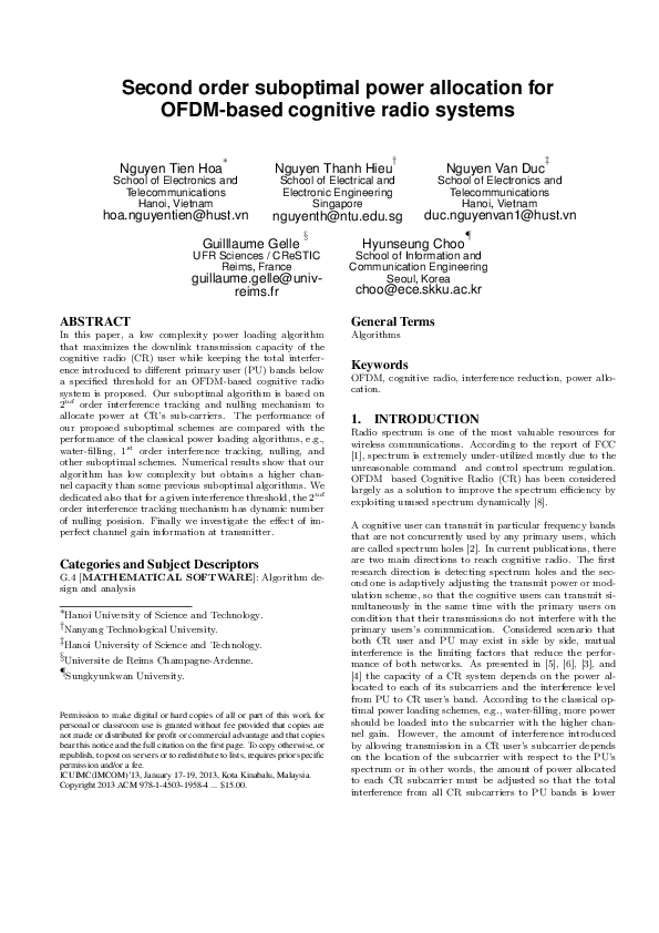 Pdf Second Order Suboptimal Power Allocation For Ofdm Based Cognitive Radio Systems