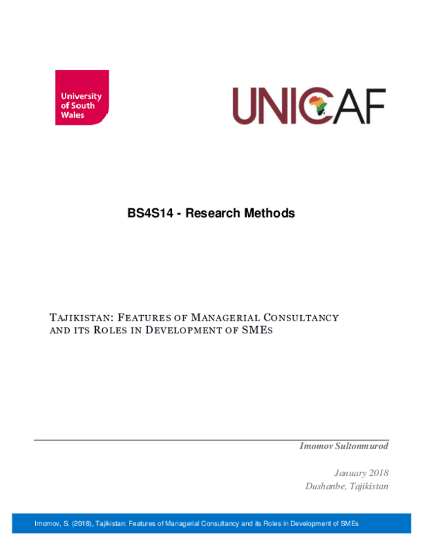 (DOC) BS4S14 -Research Methods Tajikistan: Features of Managerial ...