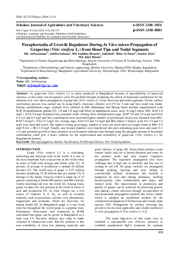 (PDF) Paraphernalia of Growth Regulators During In Vitro micro-Propagation of Grapevine (Vitis ...