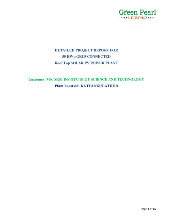 (PDF) DETAILED PROJECT REPORT FOR 50 KWp GRID CONNECTED Roof Top SOLAR ...
