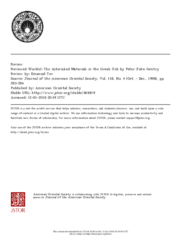 (PDF) R40. Peter J. Gentry, The Asterisked Materials in the Greek Job ...