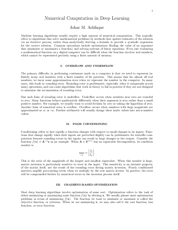 (PDF) Numerical Computation in Deep Learning